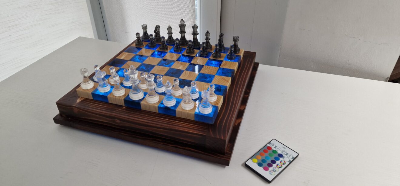 Floating Chess from Wood and Epoxy with LED - woodseasonstore.com