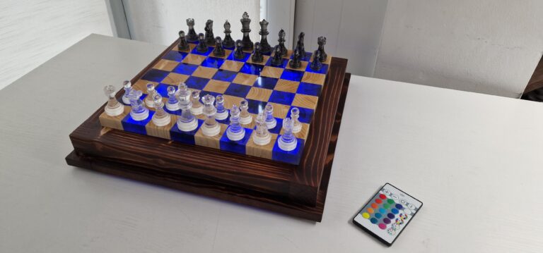 Floating Chess from Wood and Epoxy with LED - woodseasonstore.com
